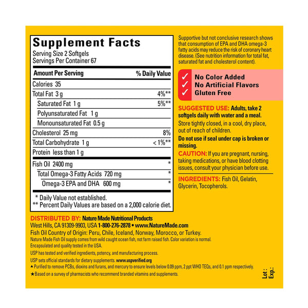 Omega 3 2400 mg Nature Made. 134 caps – Tiendas Shoppi